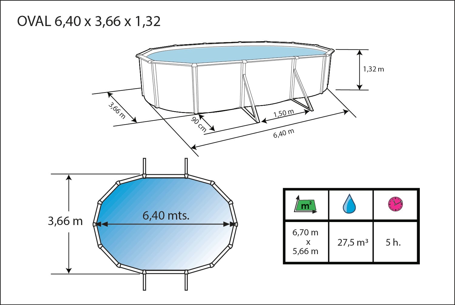 Piscine hors sol ovale Anthracite Prestige 6.40 x 3.66m x 1.32m sur ...