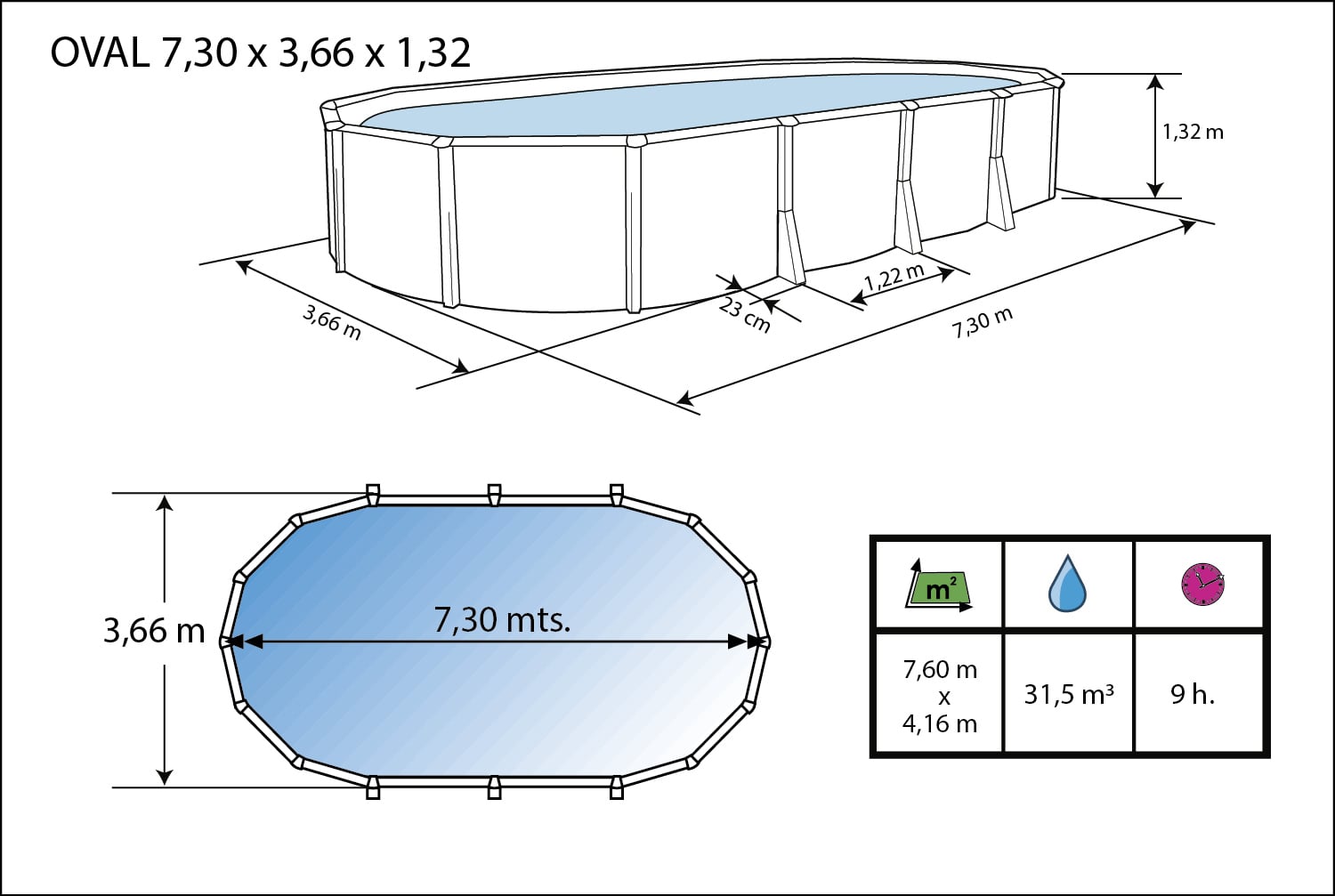 Piscine hors sol Ovale 7.30 x 3.66m Ibiza anthracite avec échelle haute ...